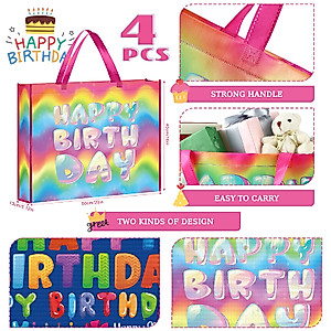 Kajaia Gift Bags, 4 Pcs Extra Large Birthday Party Favor Supplies, Non Woven Fabric, Reusable, Colorful Designs, 16 x 20 Inch, for Baby Shower, Kids, Events