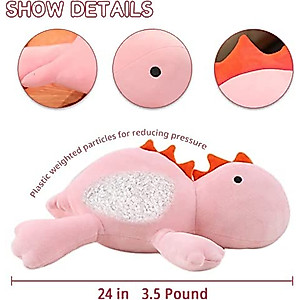 plushlux 3.5lbs Weighted Stuffed Dinosaur Plush for Anxiety 24" | Giant Dino Animal Throw Pillow Toy for Loved Ones