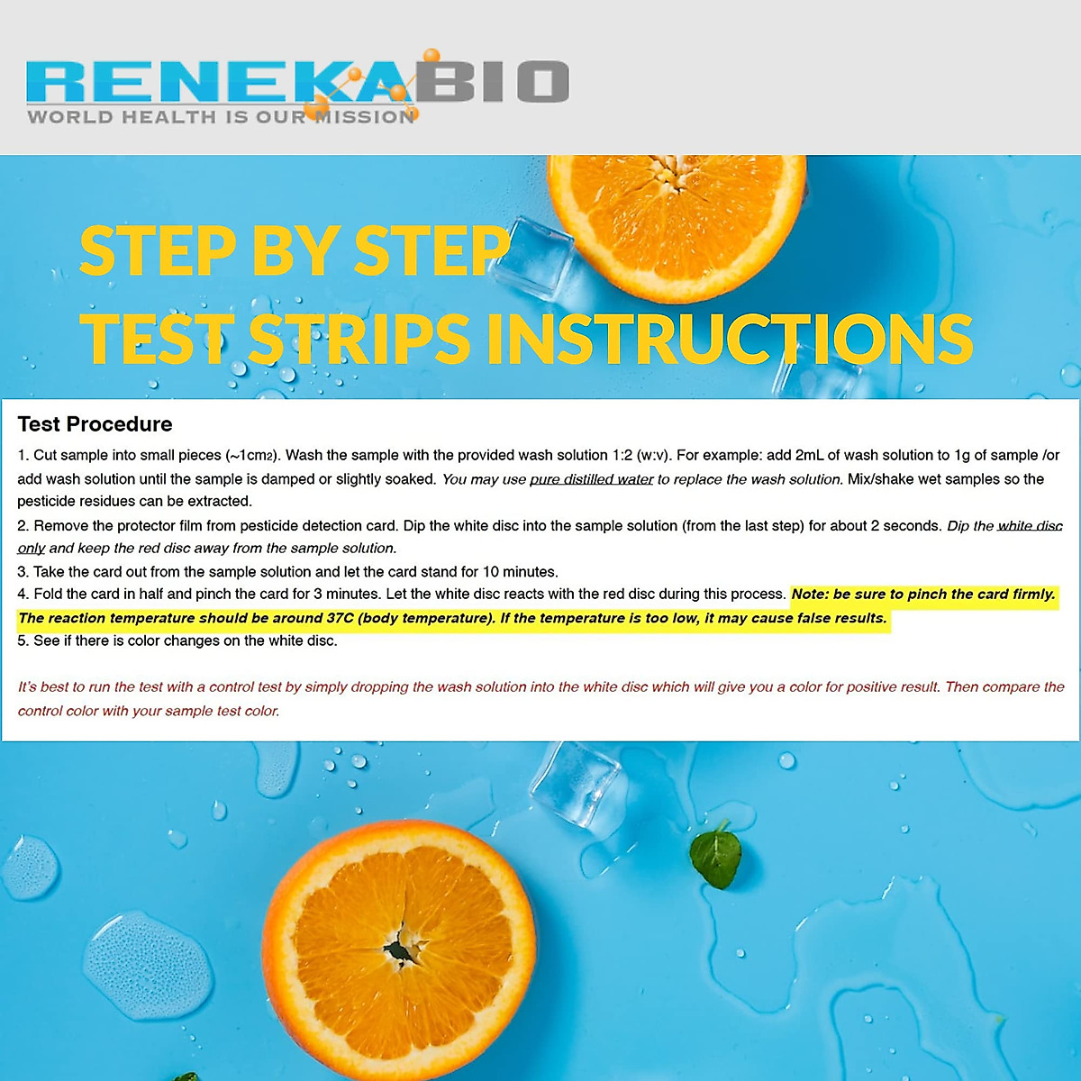 Pesticide Test Strips by RenekaBio, Food Pesticide Testers, Fruit Pesticide Test Kit, Pesticide Testing Equipment, Home Use Science Fair Projects Vegetables Fruits Marijuana 20 Test