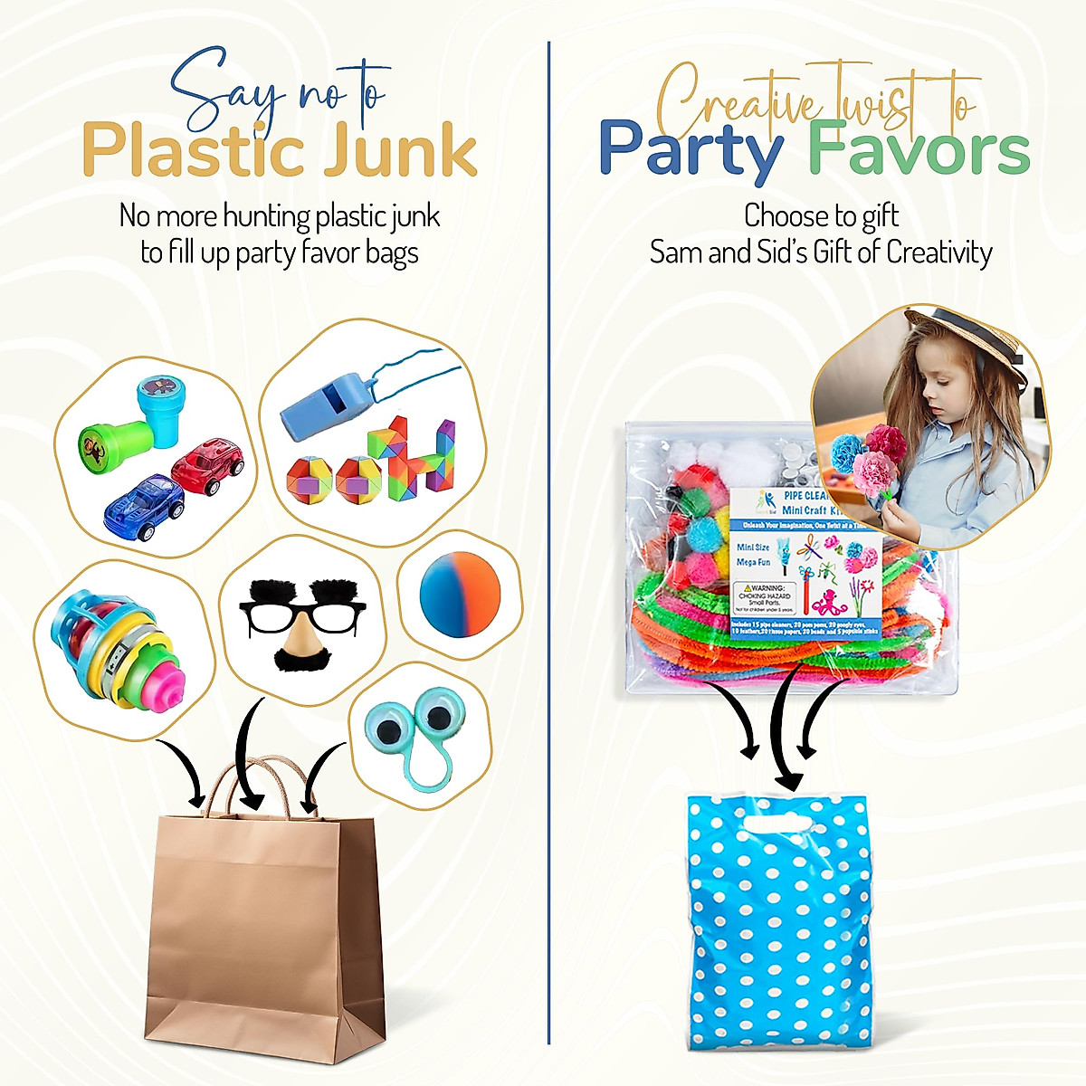 Sam & Sid 6 Pack (600+ Craft Items) Prefilled Birthday Party Favors for Kids Ages 5-12, Sensible Arts & Crafts Favors, Premade Goodie Bags, Mini Individual Craft Kits, Student Graduation Gifts