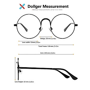 Votange Retro Round Metal Frames Glasses- Clear Lens, Black