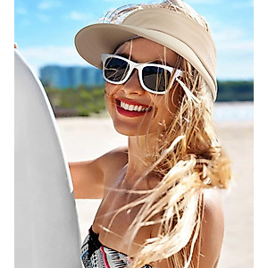 Durio Wide Brim Summer Beach Hats for Women 2024 UPF 50+ Sun Hat 2 in 1 Visors for Women Foldable Zip-Off Visor with Wind Strap Packable Womens Sun Hat Safari Fishing Gardening Beige One Size