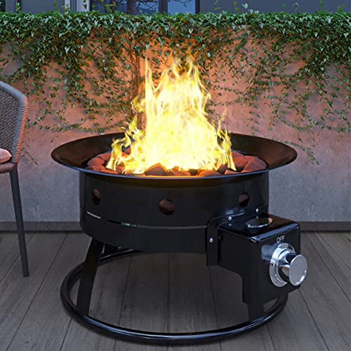 BELLEZE Portable Propane Fire Pit for Camping, 20.5" 52,000 BTU CSA Approved Outdoor Gas Firebowl Natural Lava Rocks and Smokeless Flame, Perfect for Camping, Patio, Backyard, RV, Party