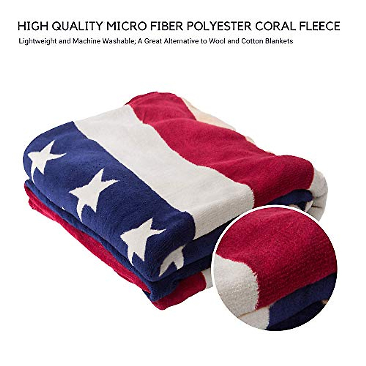 Oversized USA Flag Fleece Throw Blanket, 60 inch x 80 inch Red/White/Blue