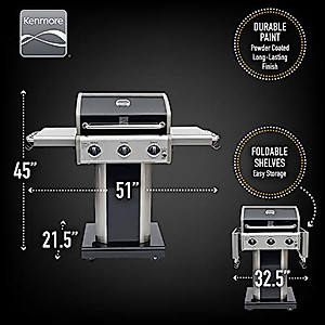 Kenmore 3-Burner Outdoor BBQ Grill | Liquid Propane Barbecue Gas Grill with Folding Sides, PG-A4030400LD, Pedestal Grill with Wheels, 30000 BTU, Black