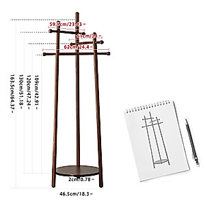 Aibiju Heavy Duty Coat Rack Freestanding,Wooden Coat Hanger Stand with Storage Shelf and 3 Crossbar, Coat Tree Easy to Assemble for Home Office Suits Jacket Hat Umbrellas Brown YD-1440