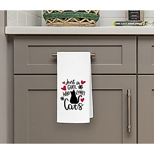 QODUNG Just a Girl Who Loves Cats Soft Absorbent Kitchen Towels Dishcloths 16x24 Inch,Funny Cat Decorative Absorbent Drying Cloth Hand Towels Tea Towels for Bathroom Kitchen,Cat Lovers Girls Gifts