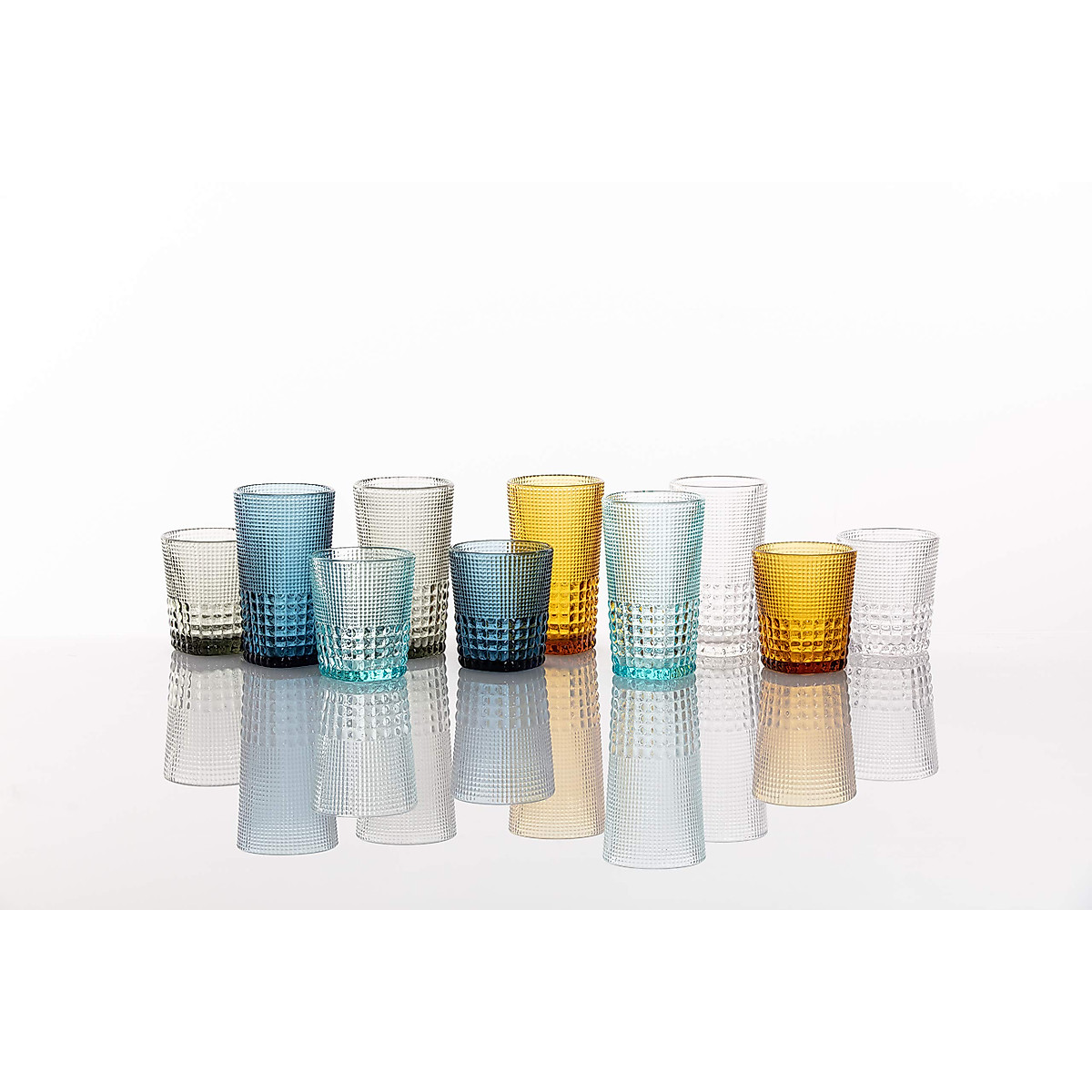 Fortessa Malcolm Double Old Fashioned Cocktail Glass 6 Pack, 11.5-Ounce, Pool Blue