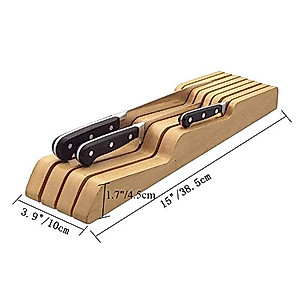 FEOOWV In Drawer Knife Organizer, Kitchen Wooden Knives Block Holder, Can Holds 9 Knives