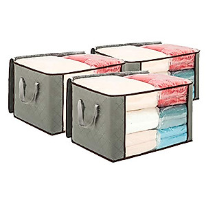 Large Capacity Clothes Storage Bags, Closet Organizer Clothes Storage Bags Organizer with Reinforced Handle,Thick Fabric for Comforters,Blankets, Bedding, Foldable with Sturdy Zipper(3-pack)