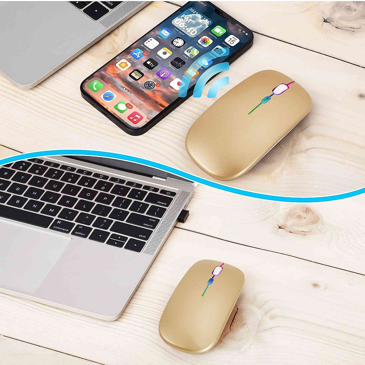 UrbanX Bluetooth Rechargeable Mouse for Lenovo 81UT00EAUS IdeaPad Laptop Bluetooth Wireless Mouse Designed for Laptop/PC/Mac/iPad pro/Computer/Tablet/RGB LED Gold