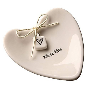 East of India Mr & Mrs Heart-Shaped Ring Dish in Gift Box, Porcelain