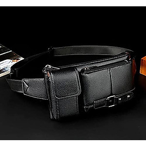 Bestsent Men's Leather Sling Bag,Chest Shoulder Backpack, Water waterproof Crossbody Bag(Black, Medium)