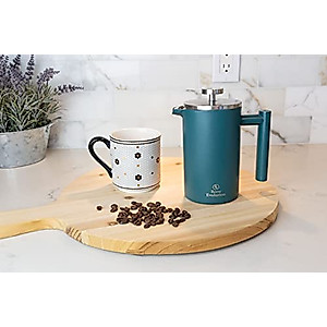 Brew Evolution 12 oz Stainless Steel French Press Coffee Maker | Double Walled Insulated Coffee & Tea Brewer Pot & Maker | Keeps Brewed Coffee or Tea Hot | 350 ml, Hawaiian Blue
