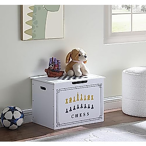 Wooden Toy Box and Storage Chest with Chess and Safety Hinge for Kids and Babies – Girls and Boys - White