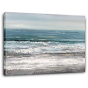 Yihui Arts Large Living Room Wall Arts Hand Painted Modern Abstract Seascape Canvas Oil Painting Ocean Beach Coastal Picture Artwork for Home Decor
