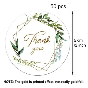Greenery Frames Thank You Stickers, 2 Inch Thank You Stickers, 50 Thank You Labels Perfect for Small Business Owners, Wedding, Birthday Party Favors, Thanks Envelope, Gift Box.