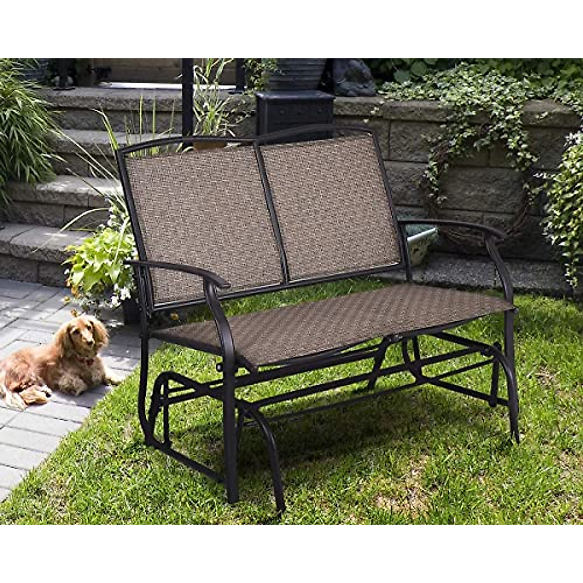 HAPPYGRILL Outdoor Swing Glider Loveseat Chair for Backyard Garden Rocking Seating Patio Bench with Powder Coated Steel Frame