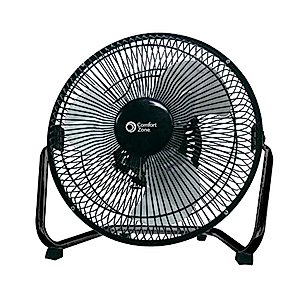 Comfort Zone CZHV9B 9” 3-Speed Cradle Floor Fan, 180-Degree Adjustable Tilt, All-Metal Construction, Convenient Carry Handle, and Rubber Feet for Stability, Black