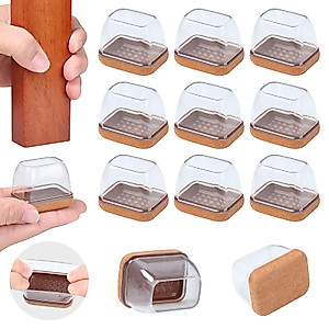 16 PCS Rectangle Clear Silicone Chair Leg Floor Protectors with Felt, Rectangle Felt Furniture Leg Caps, Table Leg Covers Cups, Anti- Scratches and No Noise, (Fit L :1.3-1.7", W: 0.9-1.2")
