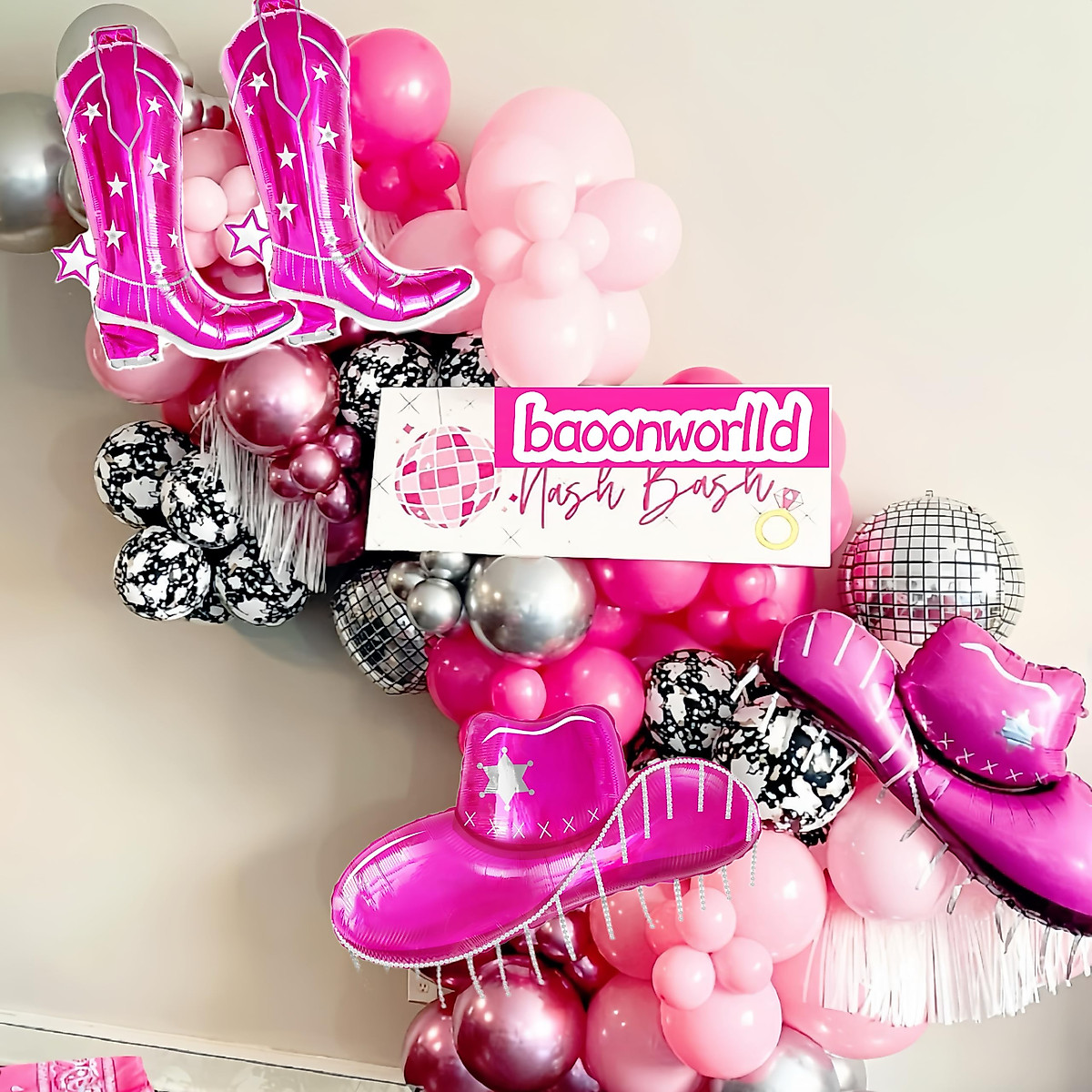 4 PCS Pink Cowgirl Boot+Hat Foil Balloon/Cowgirl Cowboy Hat Balloon/Western Cow Party Decorations/Last Rodeo Party/Disco Birthday Decorations/Country Party/Girly Pink Western Cowgirl Party