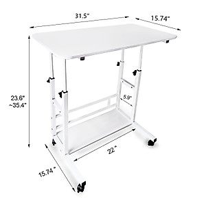 BEFOCL 31.5 Inches Mobile Home Office Desk, Adjustable Height Computer Desk, Double Support Bar Reinforced Design Single Small Desk,Children's Study Table(31.5in, White)