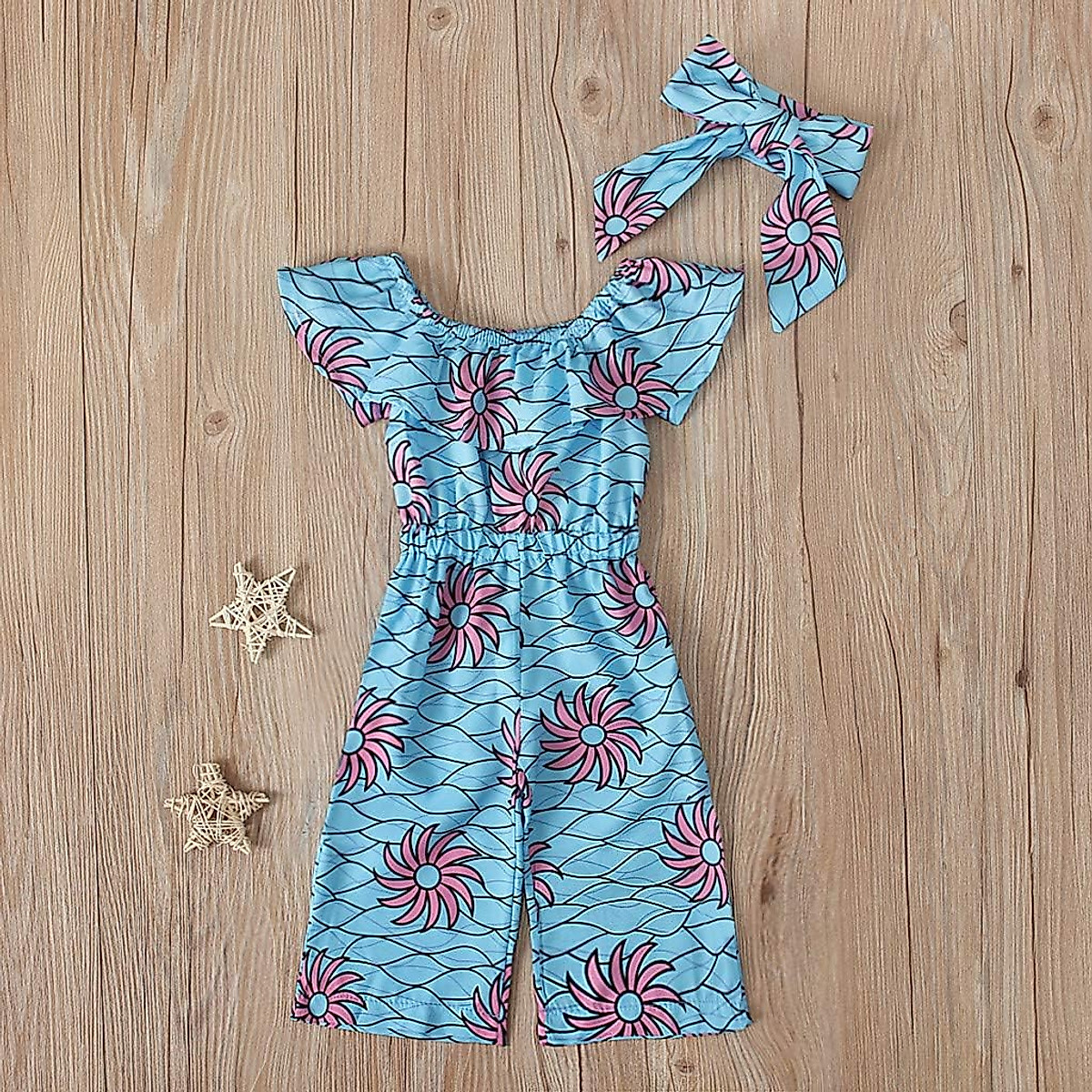 Shan-S Newborn Infant Toddler Jumpsuit Overalls Kids Baby Girls Off Shoulder Dashiki African Romper + Headband Outfit