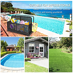 IDEALHOUSE Poolside Float Storage, Outdoor Storage, Patio Poolside Float Storage Basket, Storage Box, PE Rattan Outdoor Pool Caddy with Rolling Wheels for Floaties, Beach-Sturdy & Movable,Black-brown