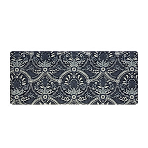Laura Ashley – Anti-Fatigue Kitchen Mat | Almeida Floral Design | Stain, Water & Fade Resistant | Cooking & Standing Relief | Non-Slip Backing | Measures 17.5” x 48”| Dark Blue Almeida
