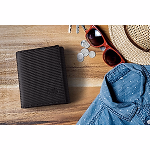 Stealth Mode Carbon Fiber Trifold RFID Wallet For Men With Flip Out ID Holder (Carbon Fiber)