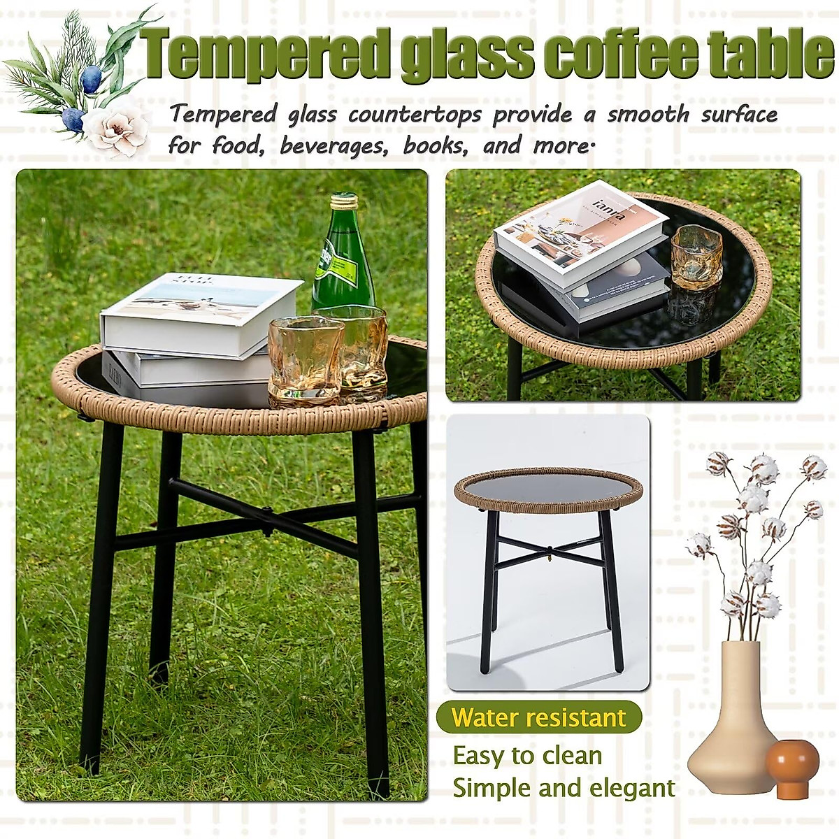 Homsido Patio Furniture Set 3 Pieces Small Boho Outdoor Rattan Woven Chairs Wicker Sofa Garden Conversation Balcony Bistro Sets for Yard,Pool or Backyard,Front Porch(Beige Wicker White Cushions)