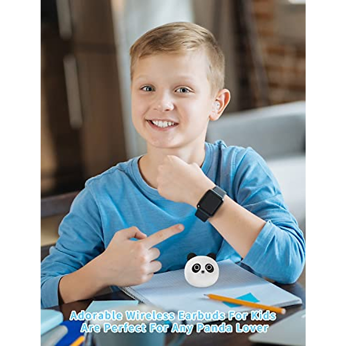 Kids Wireless Earbuds, TOGETFAC Bluetooth Earbuds, Noise Canceling Headphones with Cute Panda Comfortable Lightweight Design for Girls Women Sports 5.1 In-Ear Headphones with Mini Charging Case