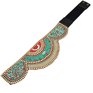 idealway Bohemian Women Belt Ethnic Beaded Elastic Stretch Adjustable Belt Waist Belly Chain Body Jewelry (B)