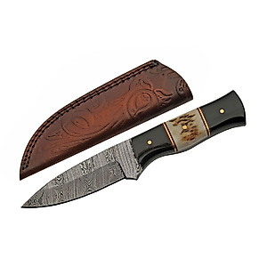 Buffalo Damascus Steel Blade | Horn/Stag Handle 7 inch Hunting Knife