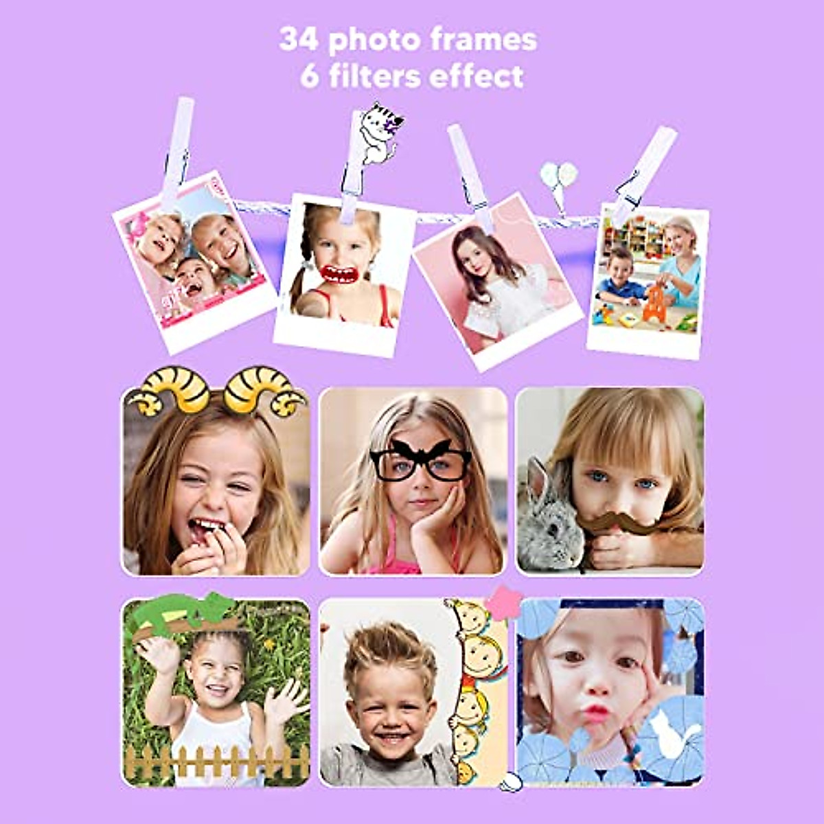 Qinlorgo Kids Digital Camera USB Rechargeable Dual Lens Portable 1080P Selfie Camera Toy with 32G Card for Outdoor Use (Beige)