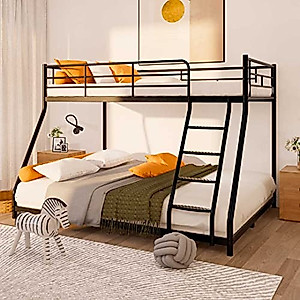 Oudiec Twin Over Full Metal Bunk Bed with Ladder,Sturdy Steel Bedframe with Safety Guardrail for Dorm,Bedroom,Guest Room,No Box Spring Needed,78.11''L*56.38''W*53.94''H,Black
