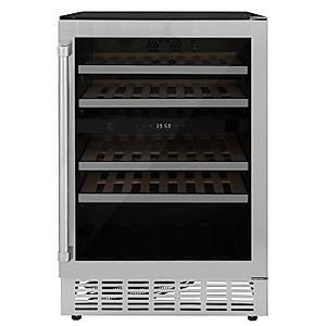 Z Line Kitchen and Bath ZLINE 24" Dual Zone 44-Bottle Wine Cooler in Stainless Steel with Wood Shelf (RWV-UD-24)