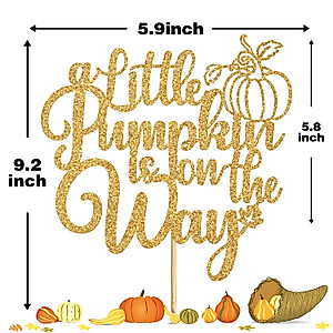 A Little Pumpkin is On The Way Cake Topper, Welcome Little Pumpkin Cake Decor, Fall Autumn Baby Shower/Halloween Thanksgiving Baby Gender Reveal Party Decorations Supplies, Gold Glitter