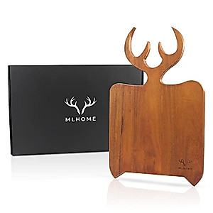 Antler Wooden Charcuterie Board, Decorative Acacia Wood Deer Bread Board, Rustic Elk Cutting Board, Housewarming, Anniversary, Wedding Gifts for Hunters, Home Kitchen and Cabin Decor