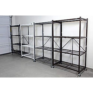 Origami R5 Foldable 4-Tier Garage Shelving Heavy Duty Shelving with Wheels, Metal Storage Rack Holds 1000 pounds, Garage Storage Rack & Organization, Storage Shelving (White, R5 2-Pack)
