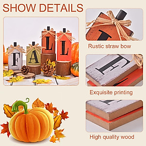 Ovootok Fall Decorations for Home, 4 Pcs Rustic Farmhouse Home Decor Signs, FALL Centerpieces for Tables, Autumn Decor Sign Block Set for Thanksgiving Party Harvest Kitchen Tiered Tray Mantel (4