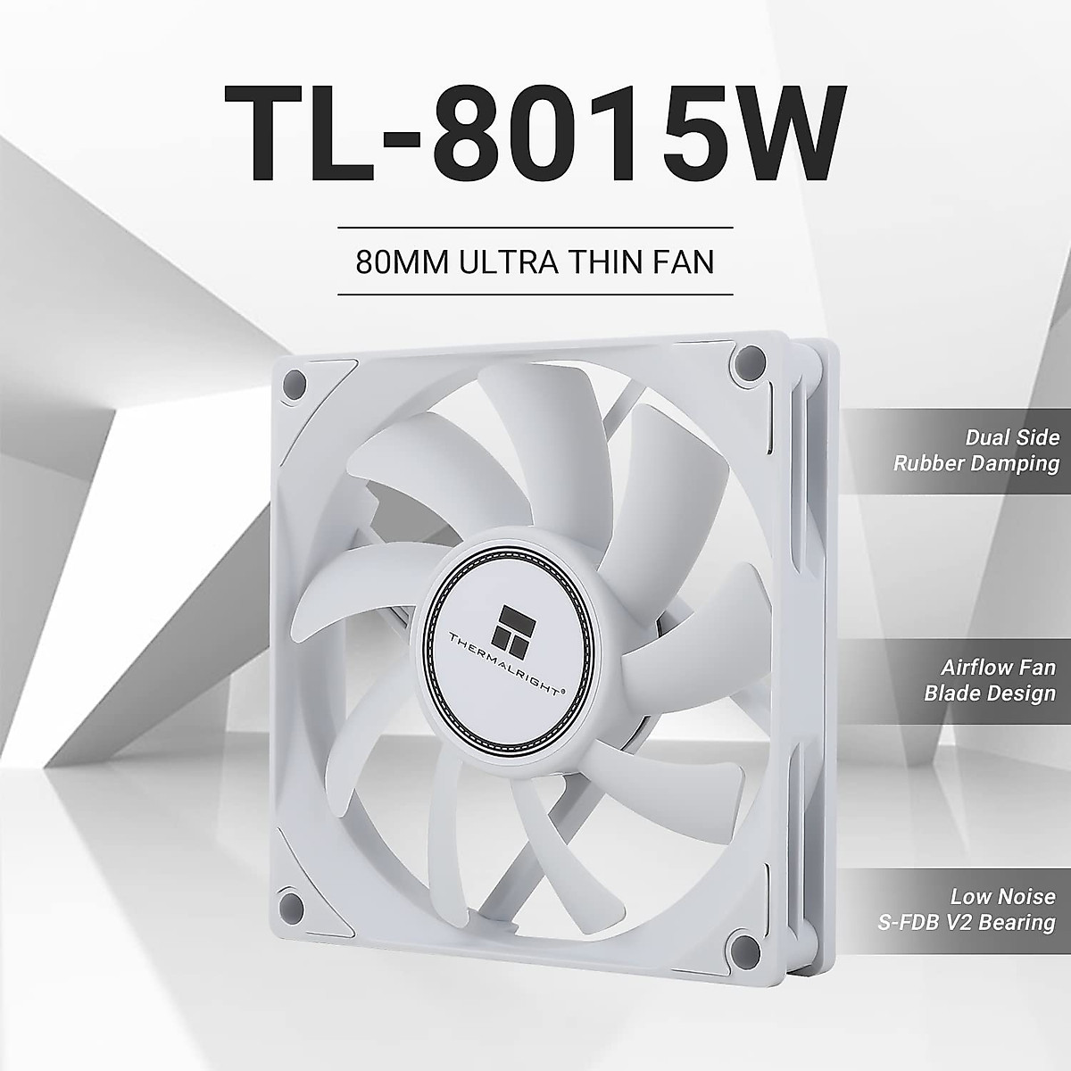 Thermalright TL-8015W CPU Fan Computer case Fan Quiet 4pin PWM PC Fan, 15mm Slimline Cooler Fan, 2200RPM Speed, 80mm CPU Cooling Fan(White)