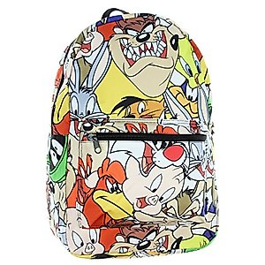 Looney Tunes Cartoon Character Faces Allover Print Travel Laptop Backpack