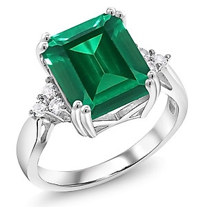 Gem Stone King 925 Sterling Silver 12X10MM Emerald Cut Gemstone Birthstone Engagement Ring | Wedding Anniversary Promise Ring For Women | Available In Size 5, 6, 7, 8, 9