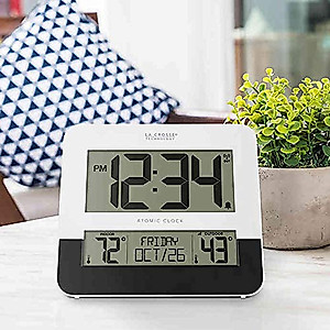 La Crosse Atomic Digital Wall Clock with in/Outdoor Temperature in Black/White