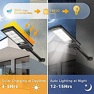 KingHe Solar Street Lights Outdoor - 500W Commercial Parking Lot Light Dusk to Dawn Super Bright Led Street Lighting Solar Powered with Motion Sensor, IP65 Waterproof,YT200-2