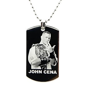 Yippo Accessories John Cena Engraved Mirror Polished Stainless Steel Dog Tag Pendant Necklace