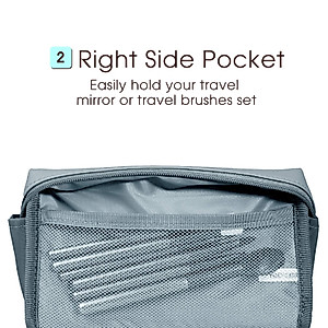 Large Vegan Leather Makeup Bag Zipper Pouch Travel Cosmetic Organizer for Women (Large, Greyish Blue)