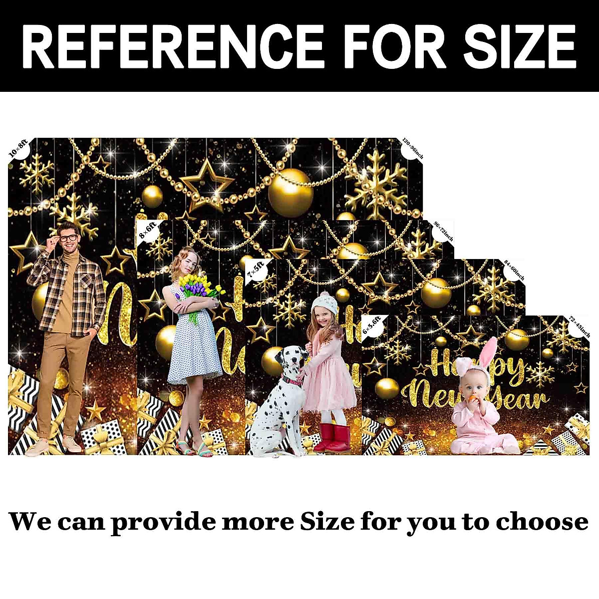 Swepuck 8x6ft Black and Gold Happy New Year Backdrop Hello 2025 Kiss Me at Midnight Photography Background Cheers to The New Year Eve Party Decoration Supplies Photo Booth Props