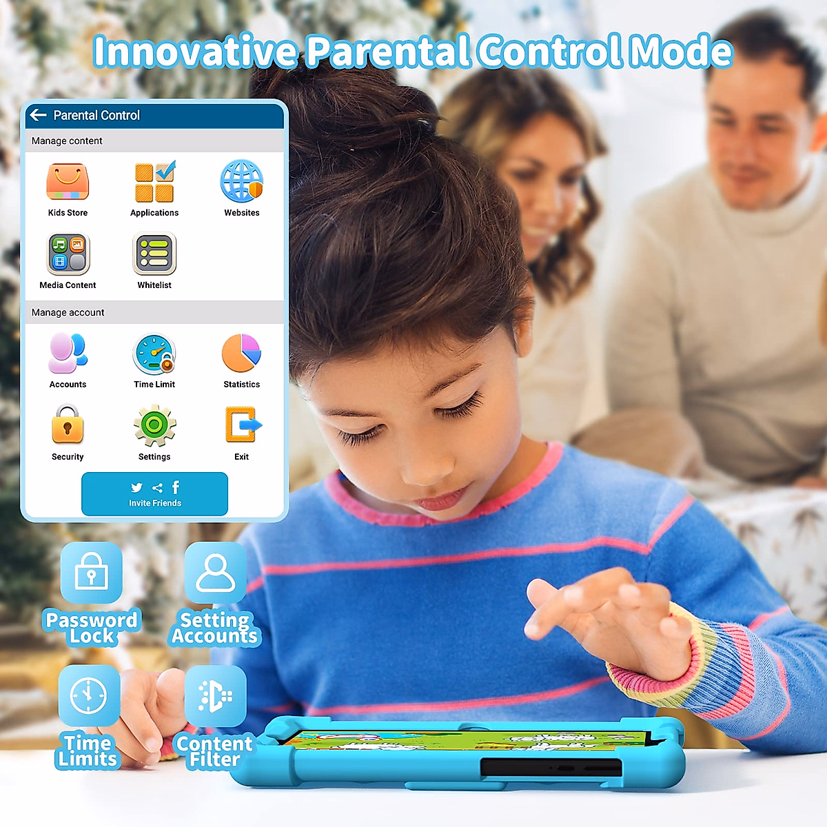 Headwolf Kids Tablet, Android Tablet for Kids 3GB RAM 64GB ROM Toddler Tablet with Case, Unisoc T310 Quad Core 8 Inch Tablet with Parental Control, Kids Software Pre-Installed, Dual Camera, WiFi, GPS